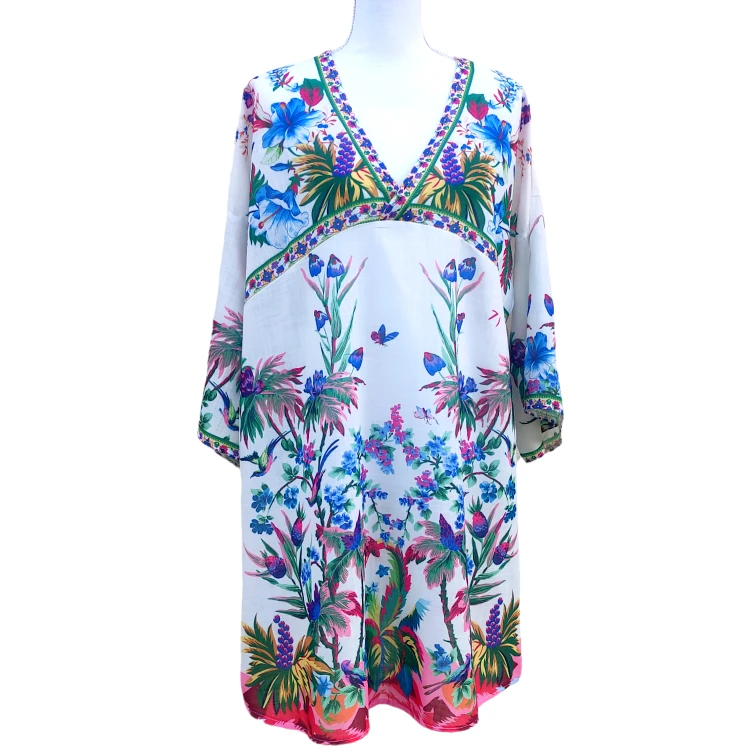 Rochie scurta de plaja imprimeu cu flori albastre